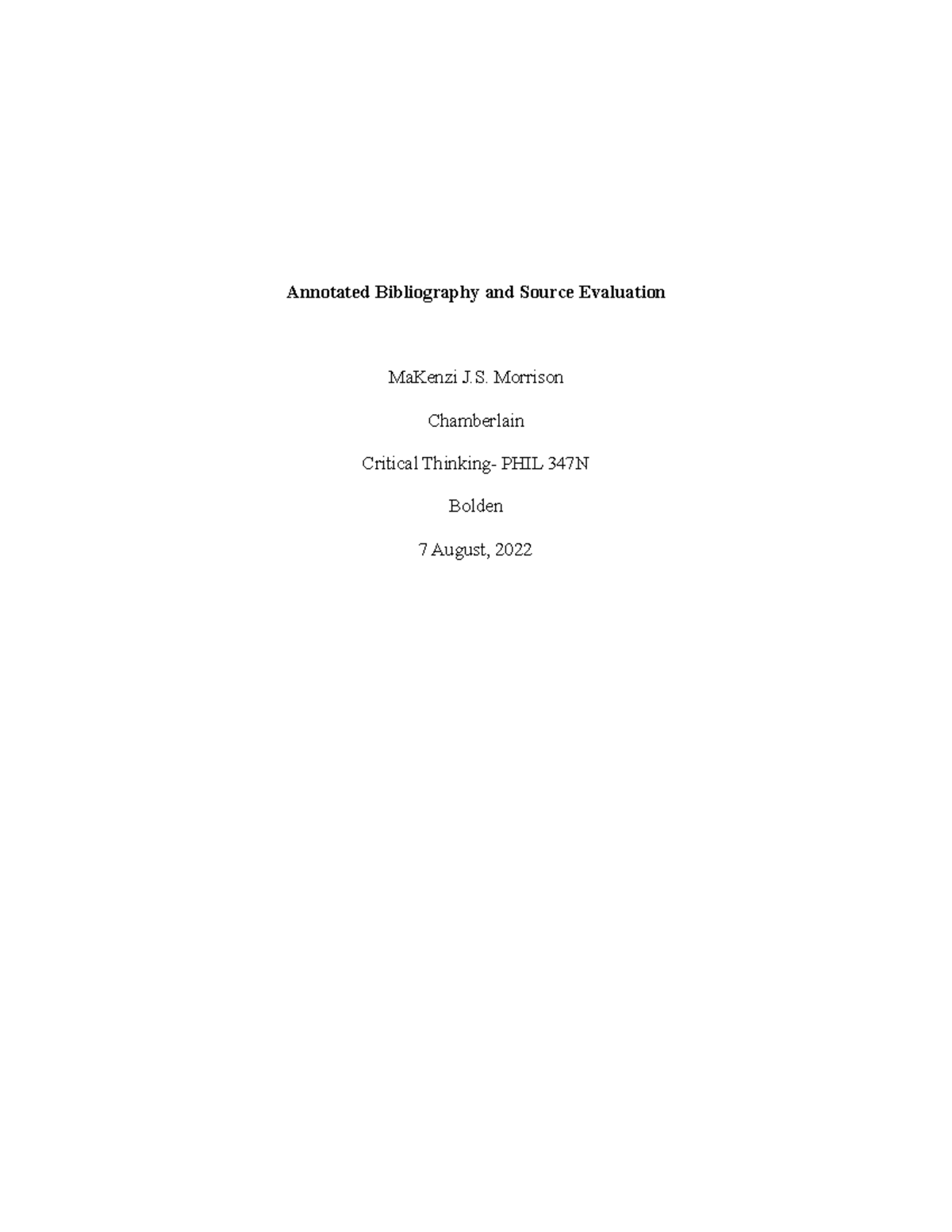 Ma Kenzi Morrison Annotated Bibliography - Annotated Bibliography and ...