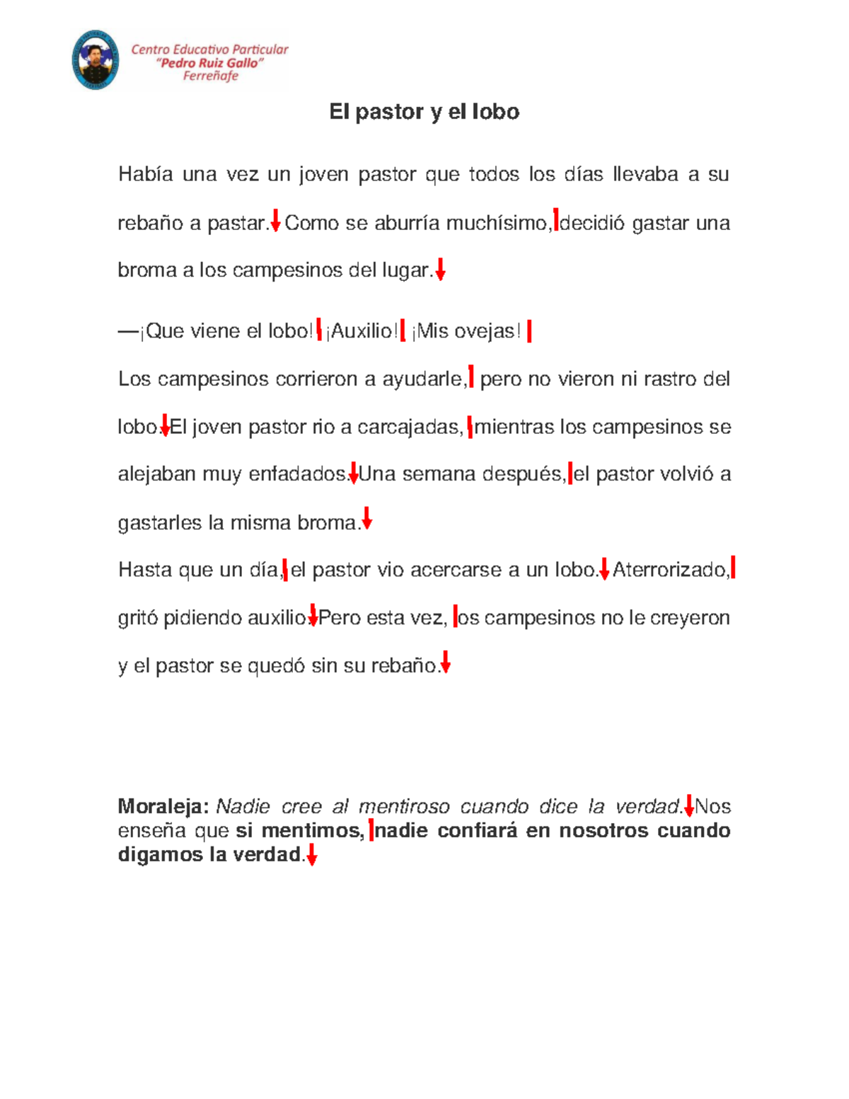 El pastor y el lobo - LECTURAS DE PRACTICA - El pastor y el lobo Había ...