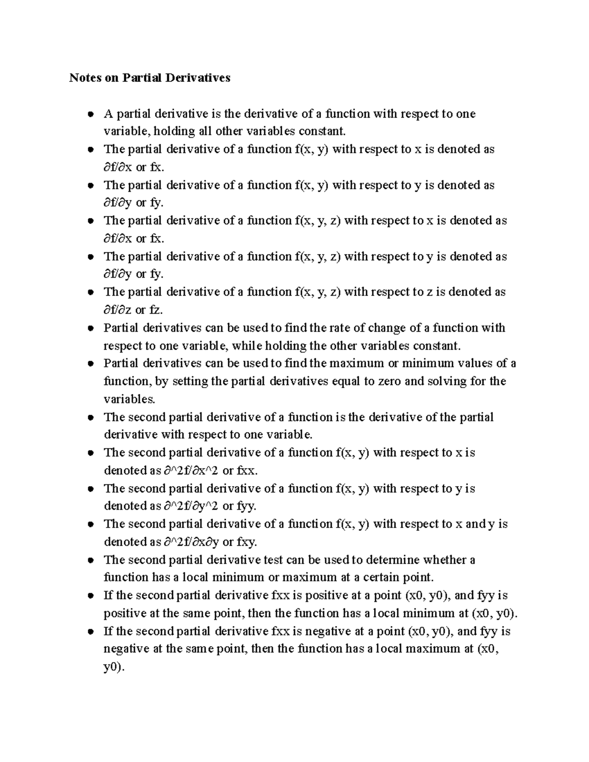 Calc 3 Sophia Gonet 2022 Calc Iii Notes On Partial Derivatives A Partial Derivative Is The