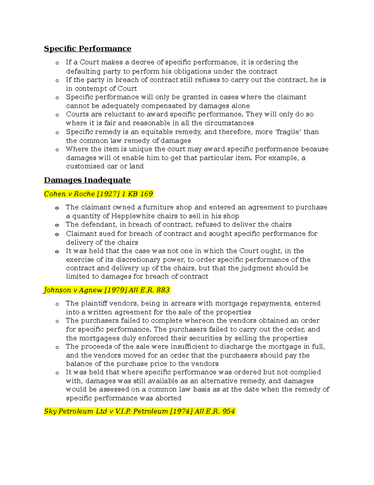 Discharge and Remedies III: Specific performance and Injunctions ...