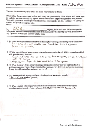 Dynamics Exam 3 previous year examples - EGME 2630 - Studocu
