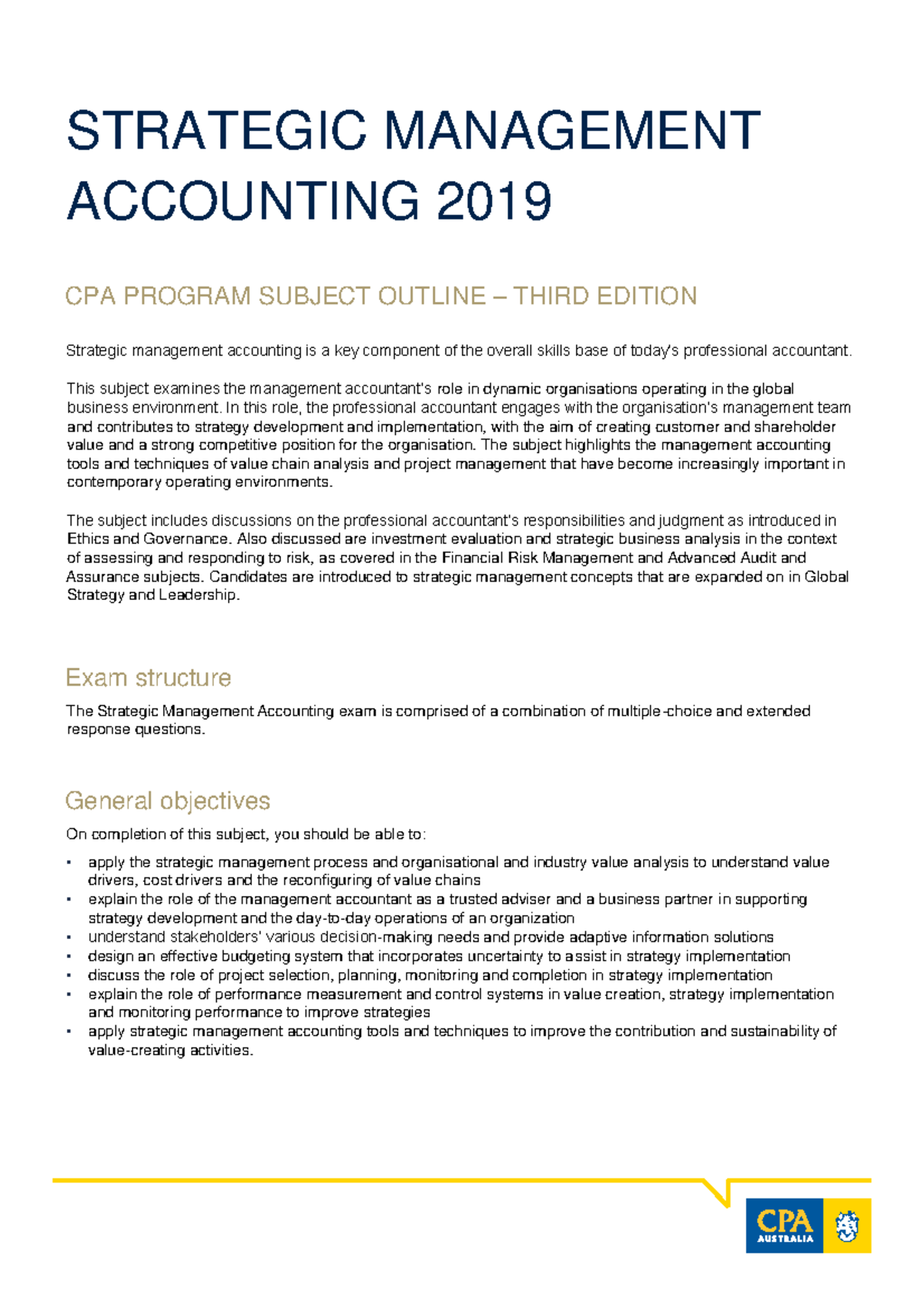 Subject outline strategic management accounting - STRATEGIC MANAGEMENT ...