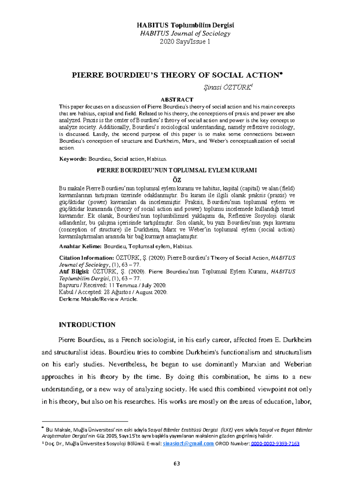 Pierre Bourdieu S Theory OF Social Action[#768087 ]-1197965 - HABITUS Toplumbilim Dergisi ...