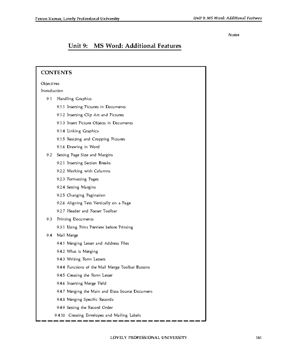 Basic Computer Skills Chapter 9 Unit 9 MS Word Additional Features