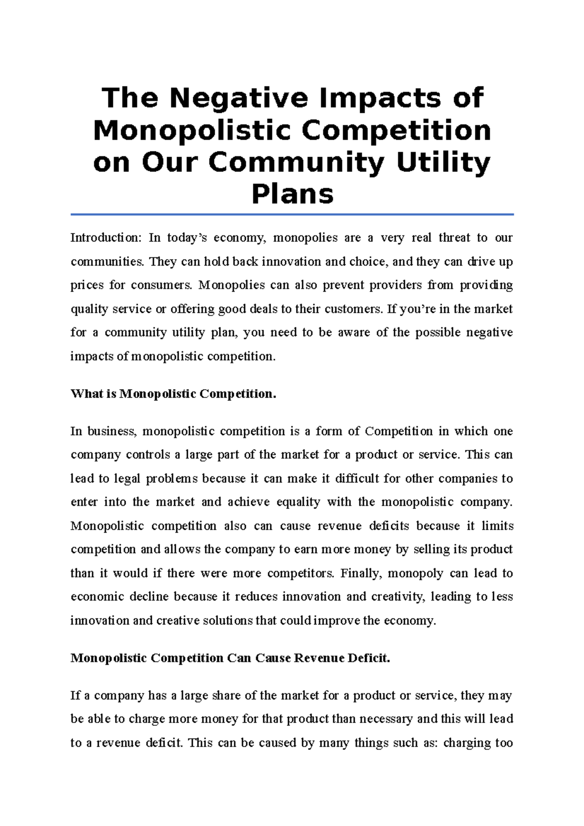 The Negative Impacts of Monopolistic Competition on Our Community ...