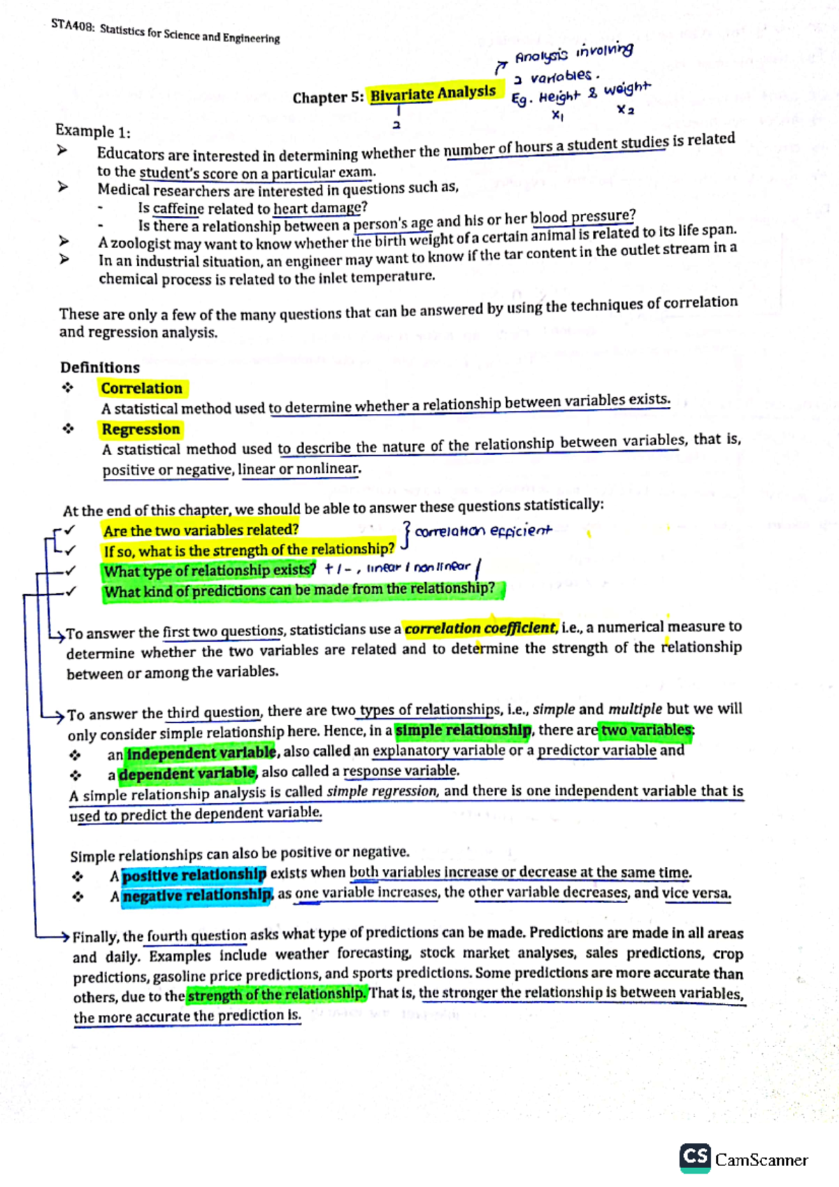 C5 Bivariate Analysis - Statistics For Science And Engineering - Studocu