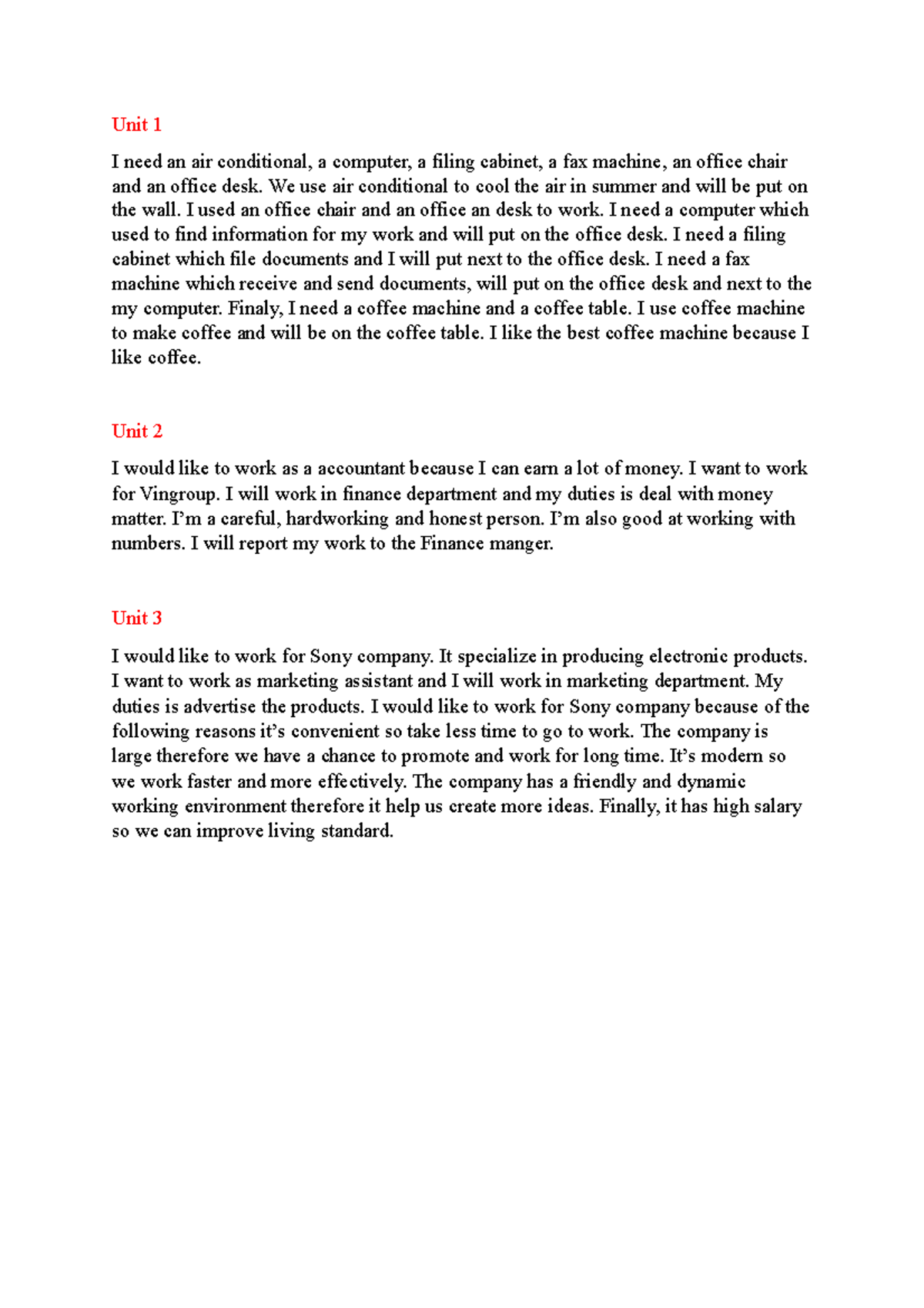 Tiếng anh - tggg - Unit 1 I need an air conditional, a computer, a ...