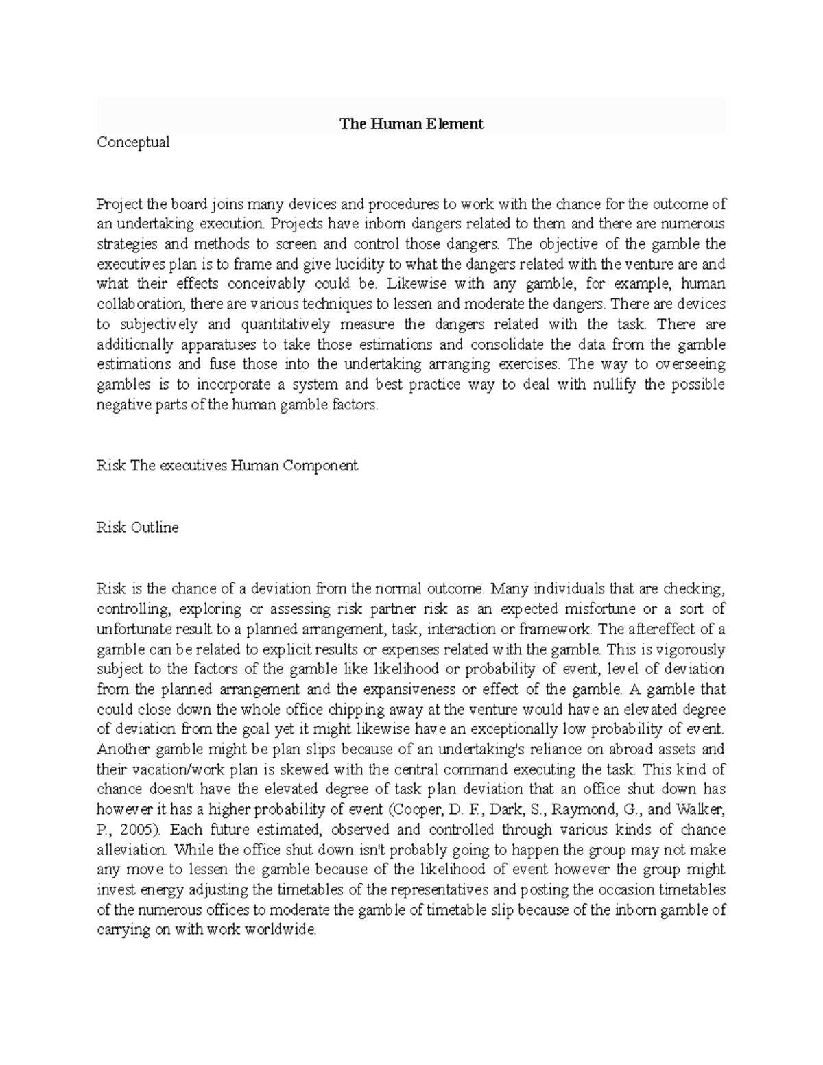 The Human Element - research - The Human Element Conceptual Project the ...