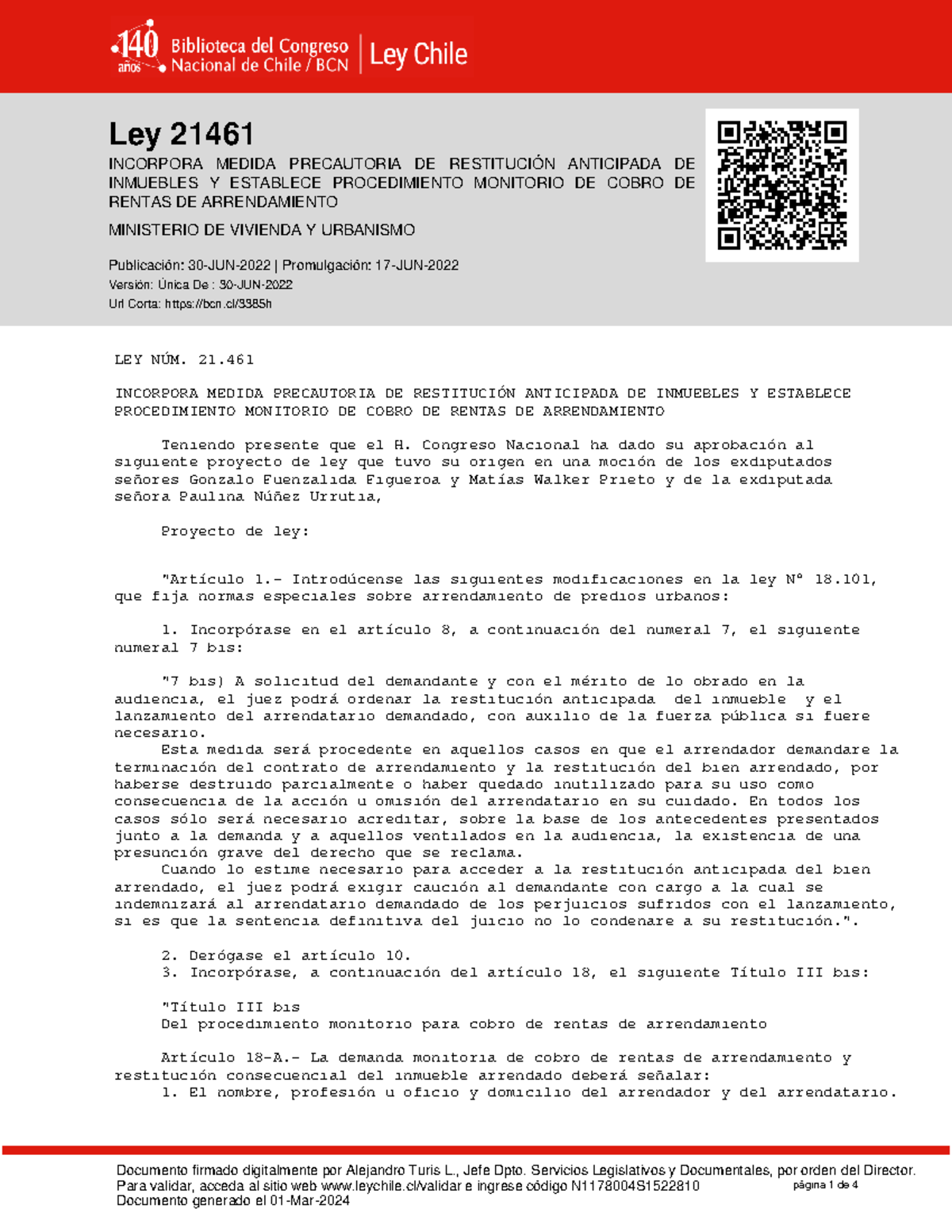 Ley-21461 30-JUN-2022 - Documento firmado digitalmente por Alejandro ...