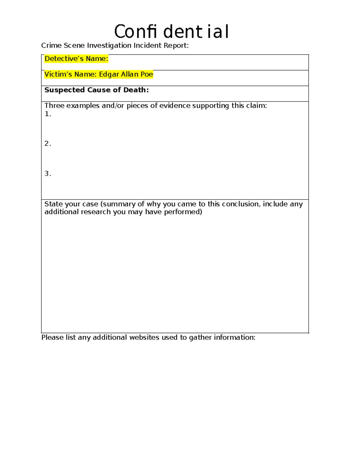 4 Crime Scene Investigation Incident Report - Confi dent ial Crime ...