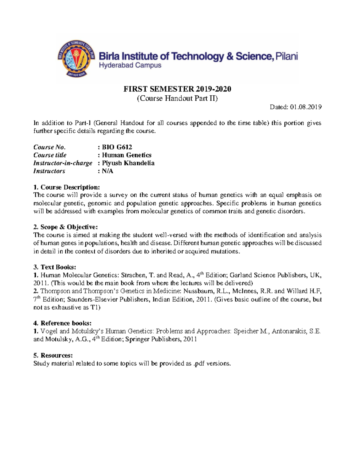 Course Handouts 3rd Sem-1 - FIRST SEMESTER 2019- 2020 (Course Handout ...