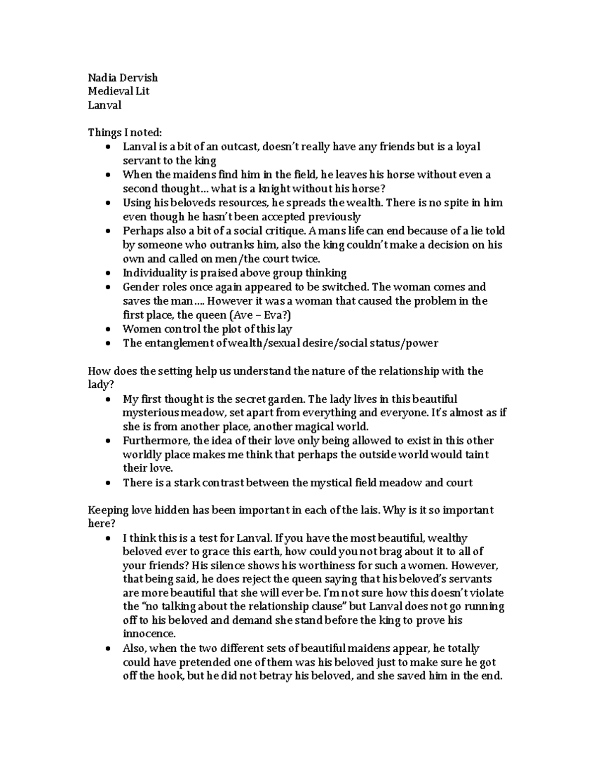 Notes part 1 and 2 - Medieval Literature - Nadia Dervish Medieval Lit ...