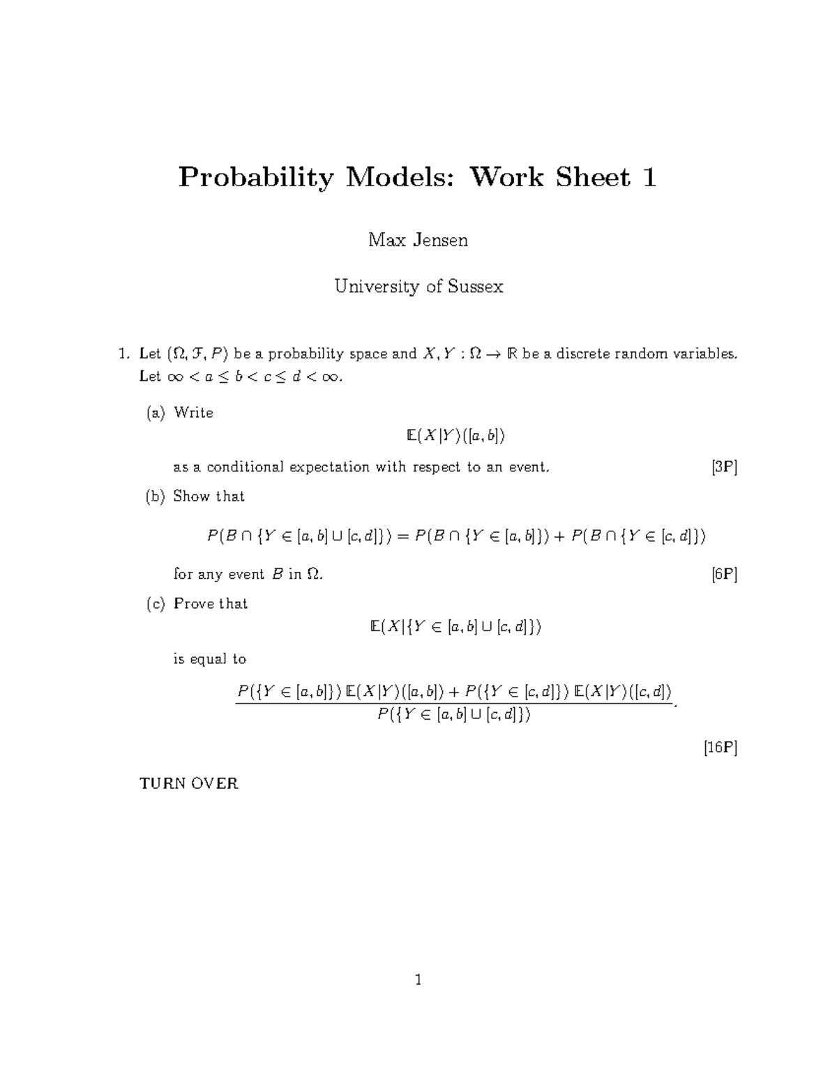 Probability Models Worksheet 1 - Probability Models: Work Sheet 1 Max ...