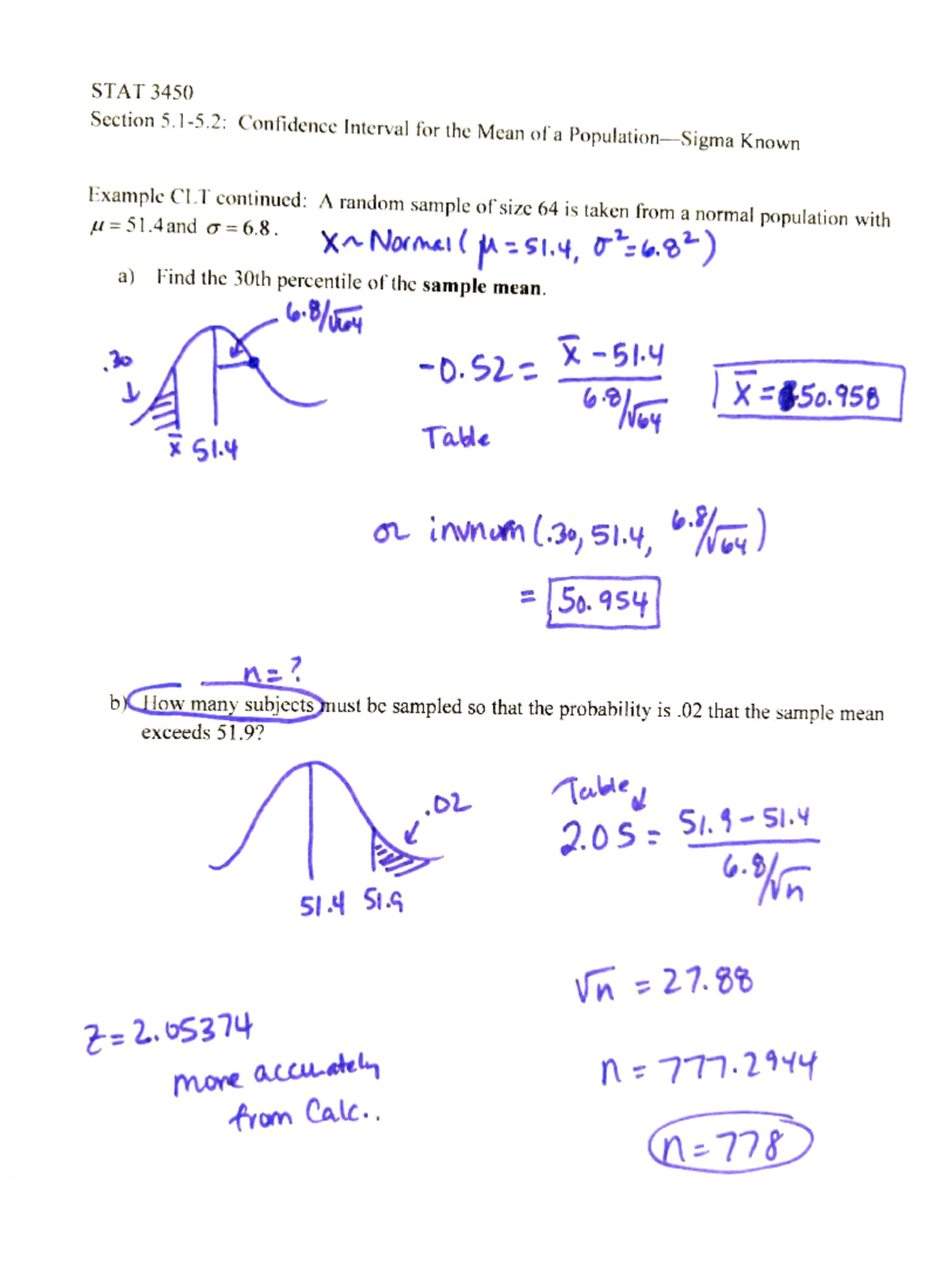 5.1 Solutions - STAT 3450 Section 5.1-5: Confidence Interval for the ...