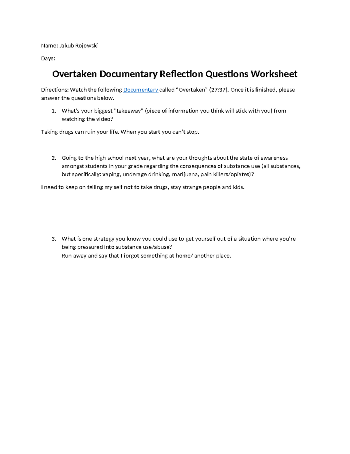Overtaken Documentary Reflection Questions Worksheet - Name: Jakub ...