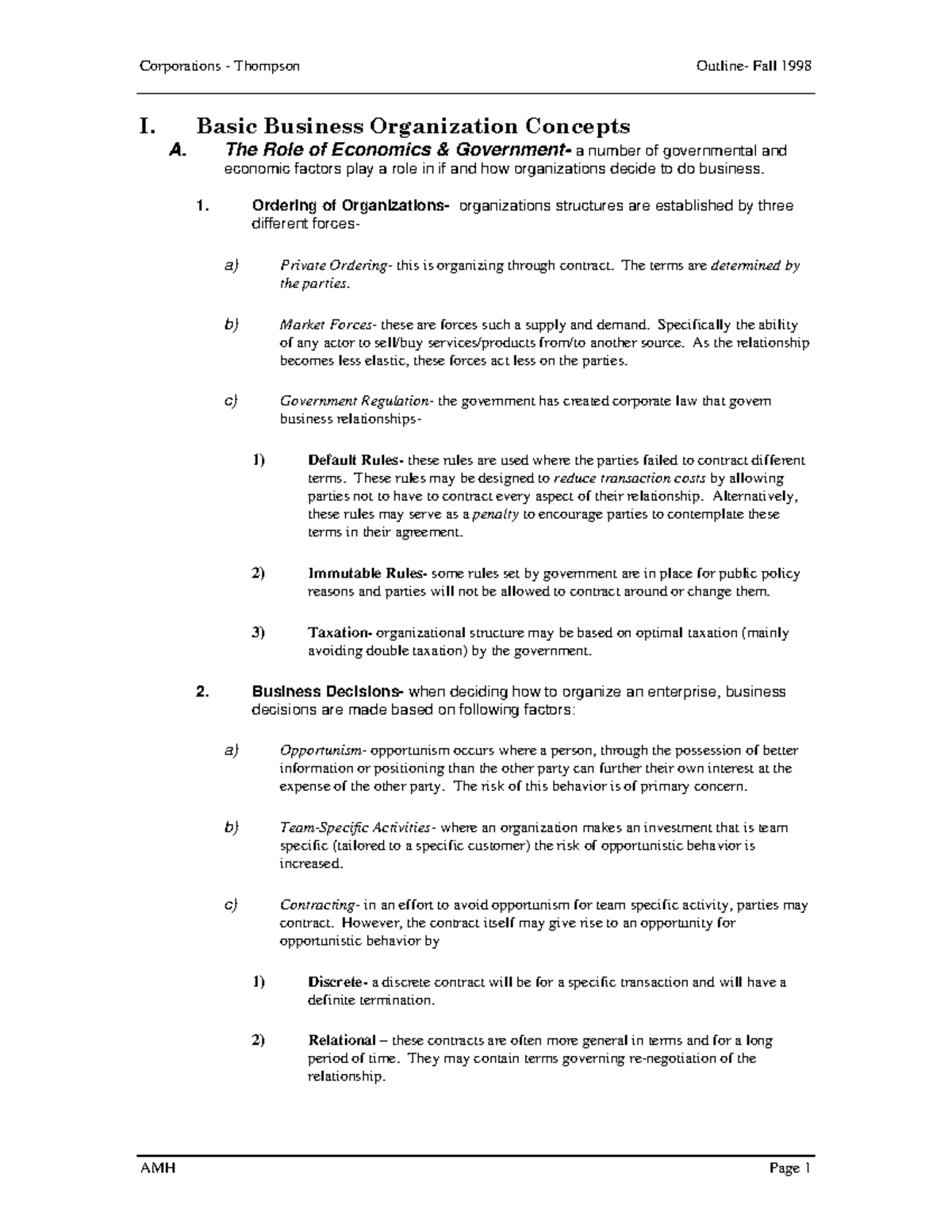 Corporations-Unknown 3-01 - I. Basic Business Organization Concepts A ...
