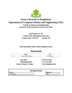 Os lr 2 - operating system lab report 2 from manual 1 and 2 - Green University of Bangladesh ...