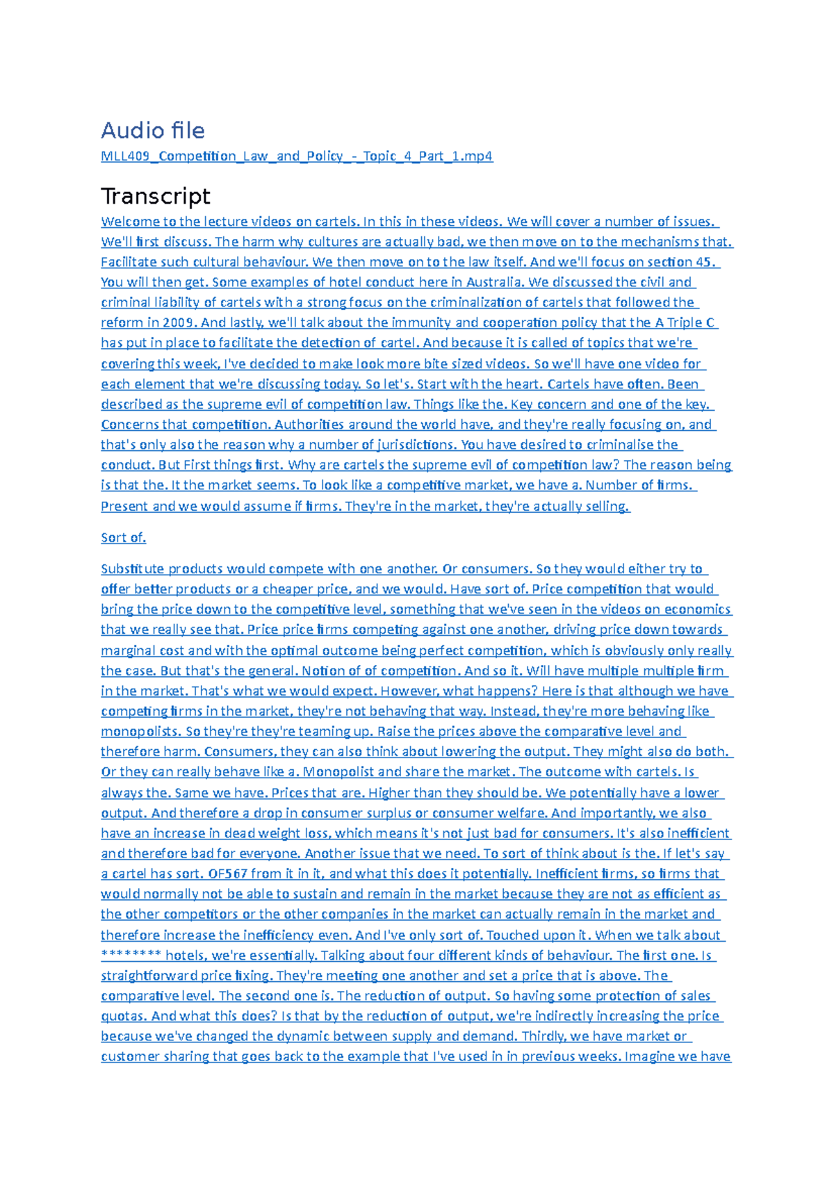 Week 4 - Topic 1 - Transcript of week 4 lecture 1 lecture video - Audio file - Studocu