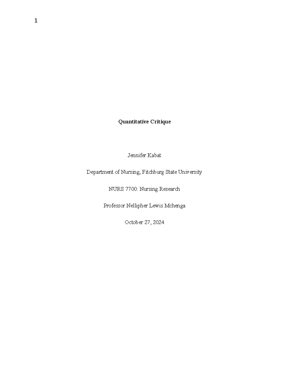 Quantitative Review - Quantitative Critique Jennifer Kabat Department ...
