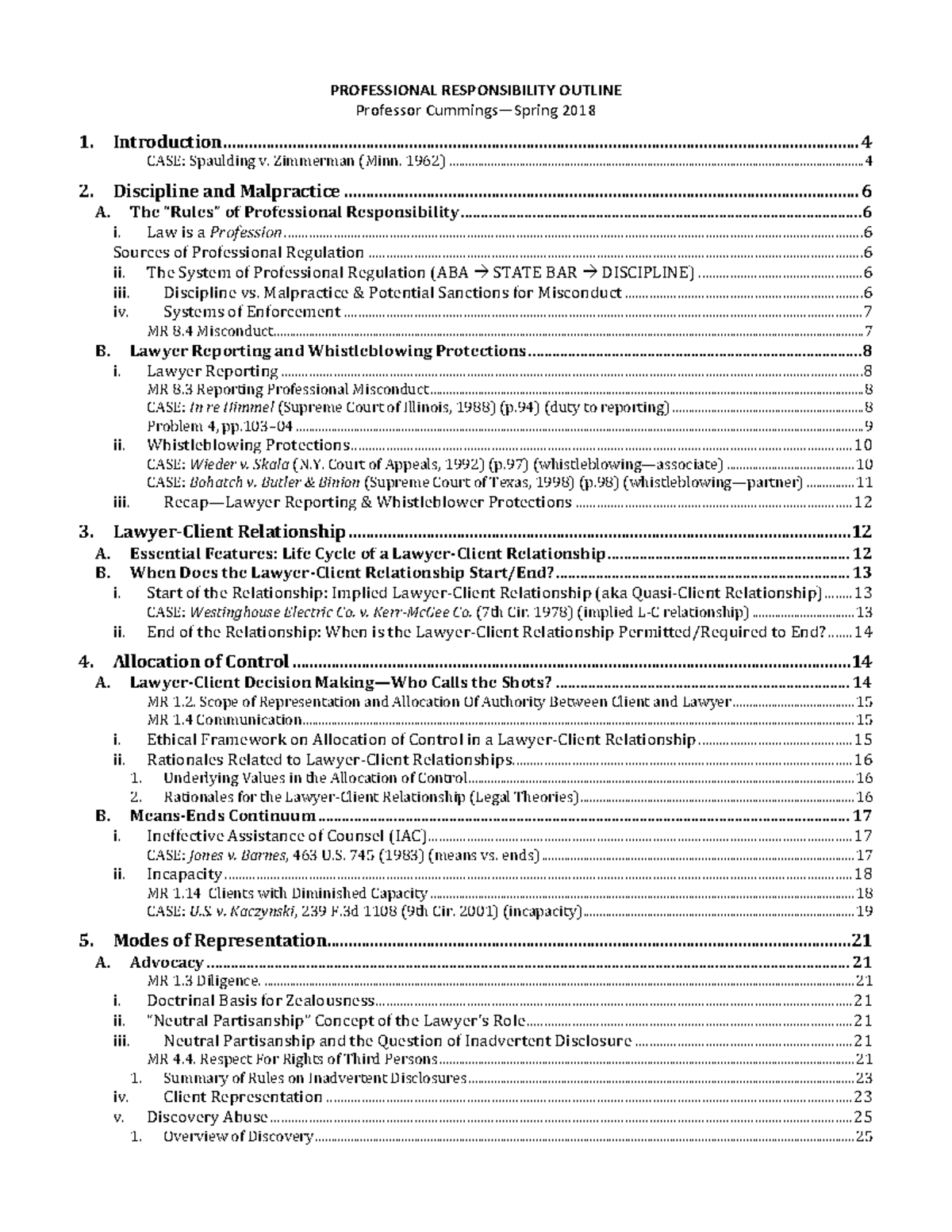 Professional Responsibility Outline - PROFESSIONAL RESPONSIBILITY ...