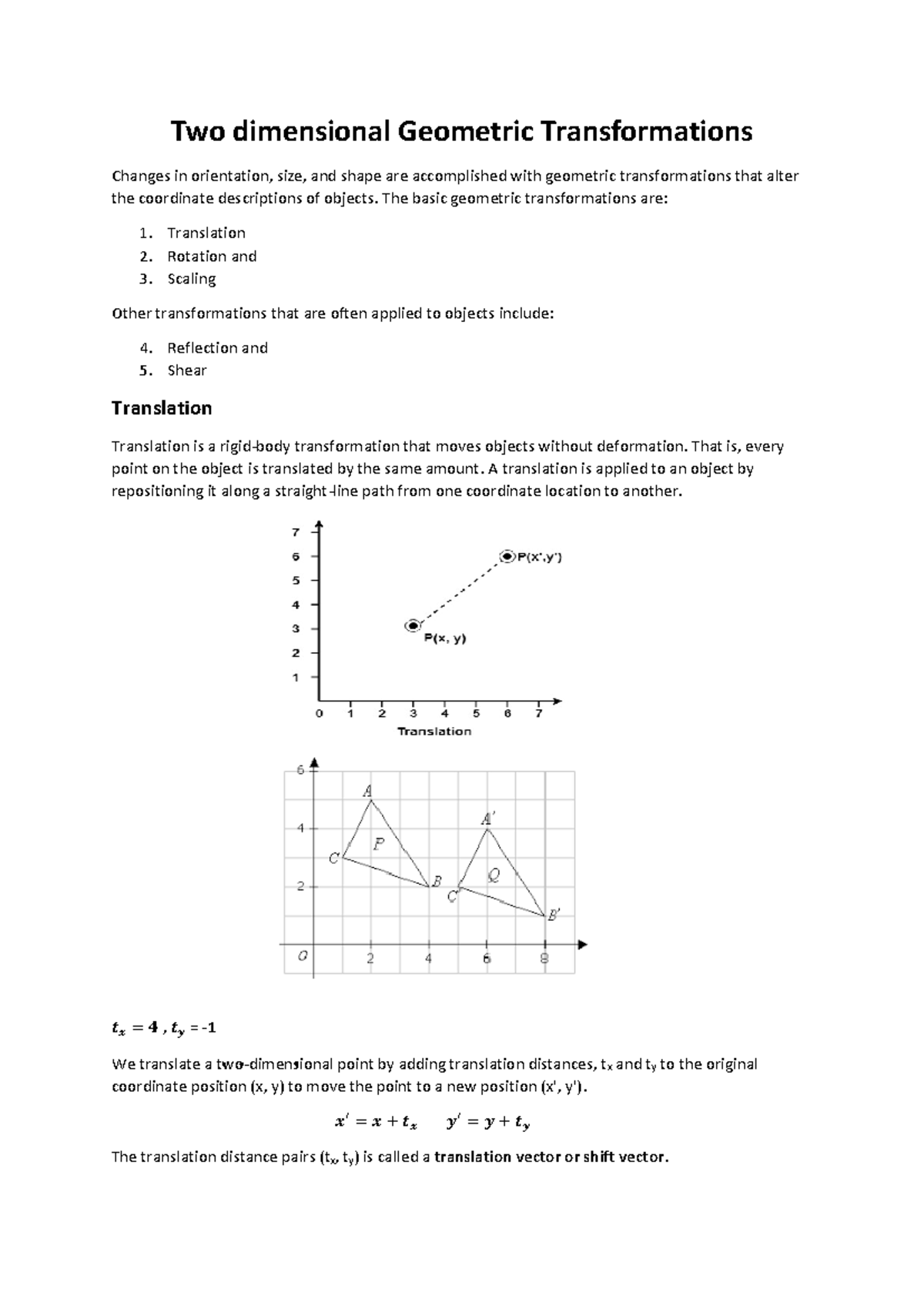 Graphics-Module 3- BCA - Two dimensional Geometric Transformations Changes in orientation, size ...