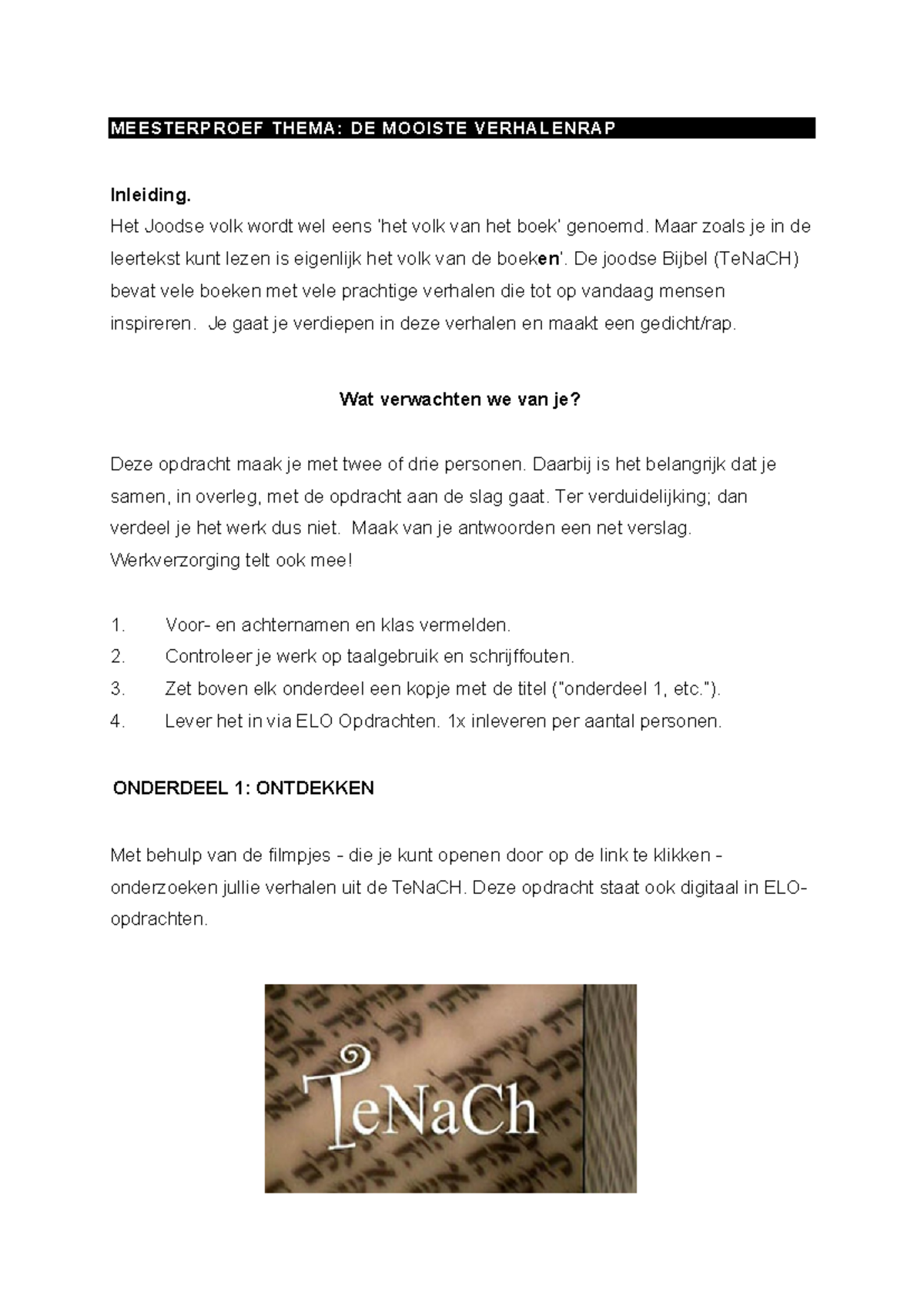 2 Meesterproef De mooiste verhalenrap - MEESTERPROEF THEMA: DE MOOISTE VERHALENRAP Inleiding ...