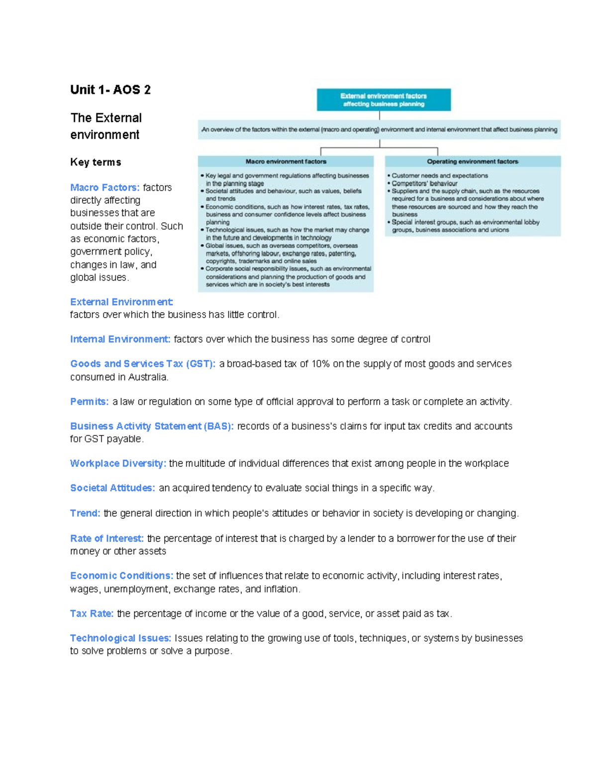 Unit 1- AOS 2 BUS - area of study 2 unit 1 - Unit 1- AOS 2 The External ...