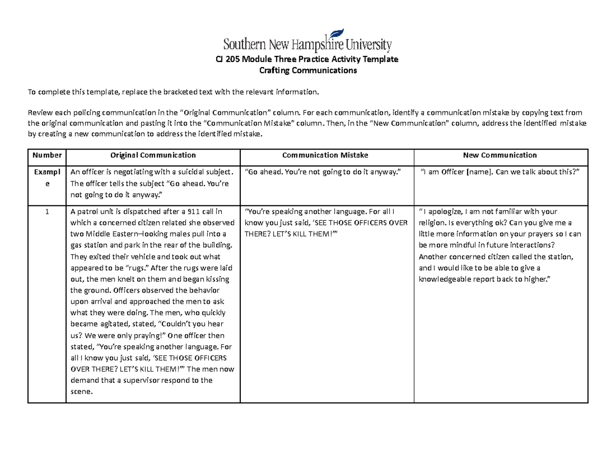 CJ 205 Module Three Practice Activity Template - CJ 205 Module Three ...