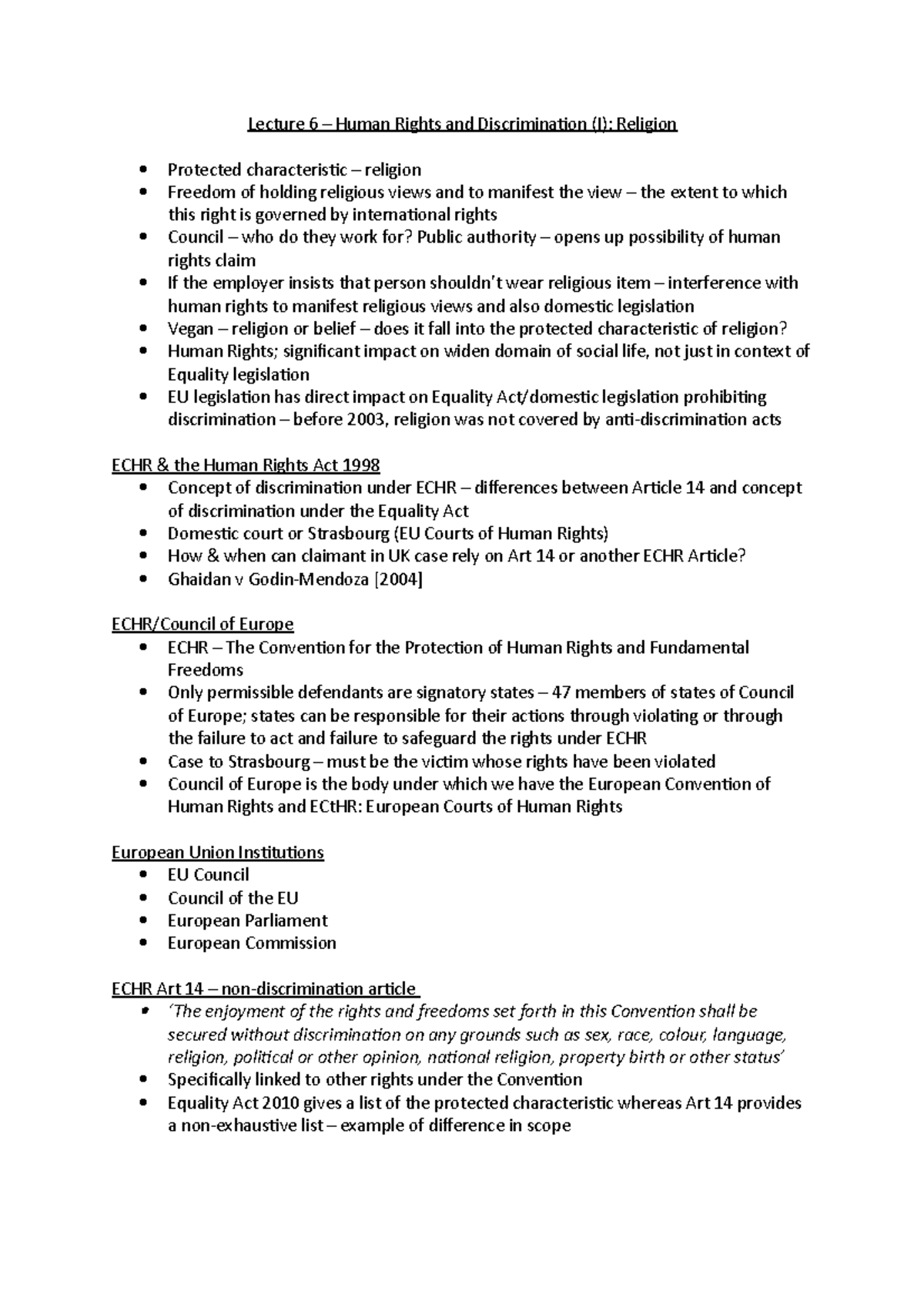 Lecture 6 - Human Rights and Religion - Lecture 6 – Human Rights and ...