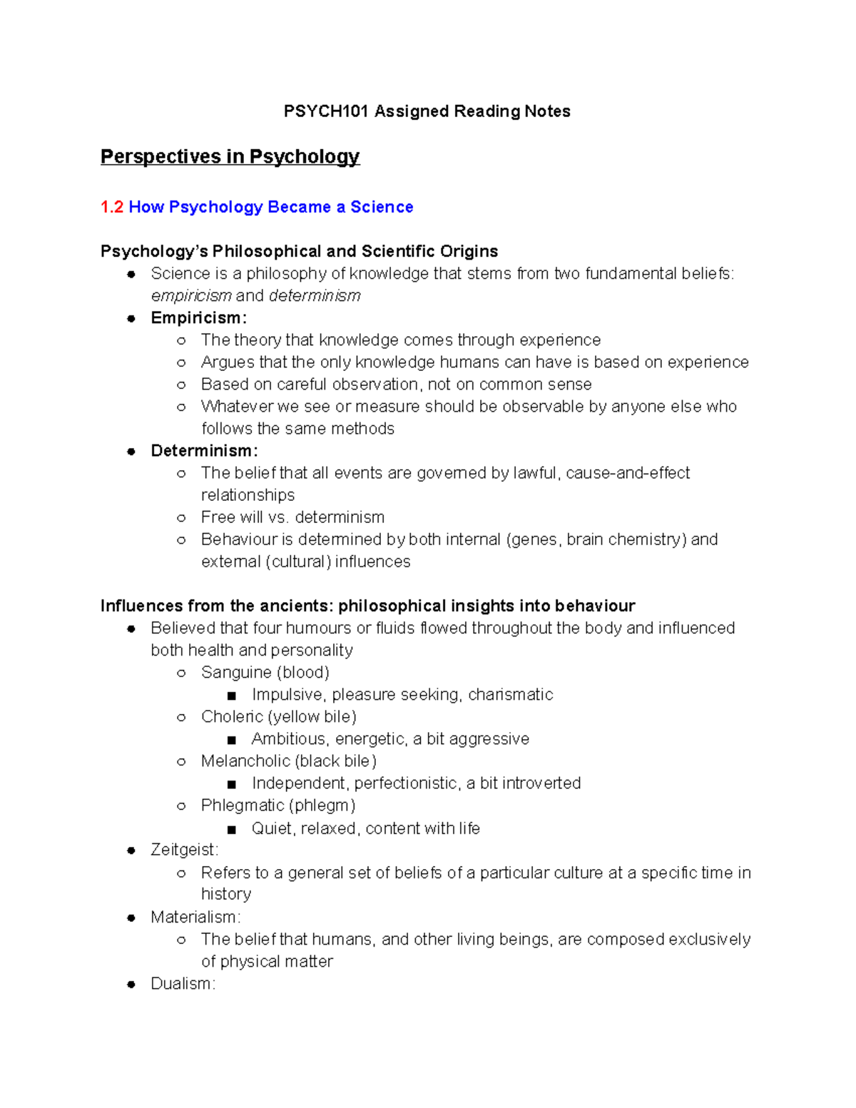 Psych 101 Assigned Reading Notes - PSYCH101 Assigned Reading Notes ...