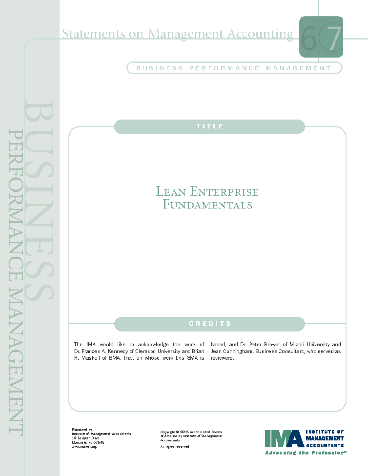 Lean Enterprise Fundamentals - Statements on Management Accounting B U ...