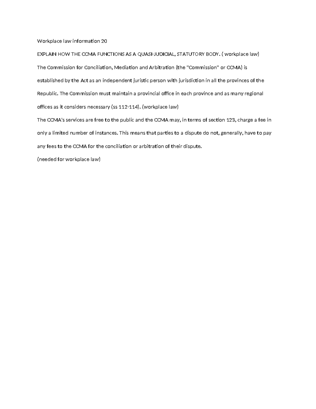 Workplace law helpful notes 10 - Workplace law information 20 EXPLAIN ...