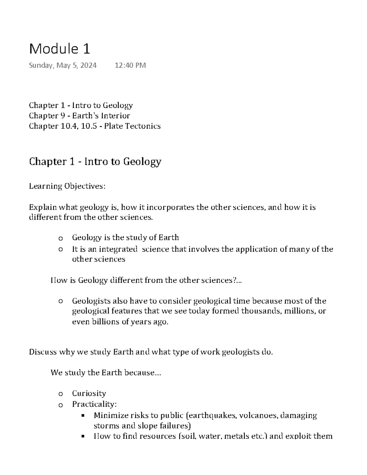 ERTH2012 Module 1 Textbook Notes - Chapter 1 - Intro to Geology Chapter ...