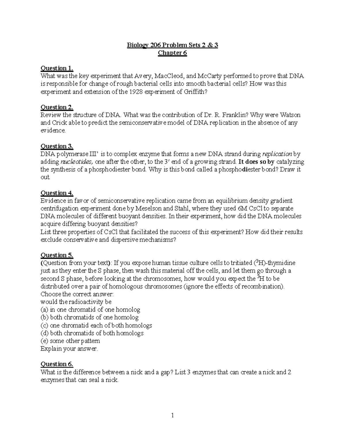Key2 - Recitation work - 1 Biology 206 Problem Sets 2 & 3 Chapter 6 ...
