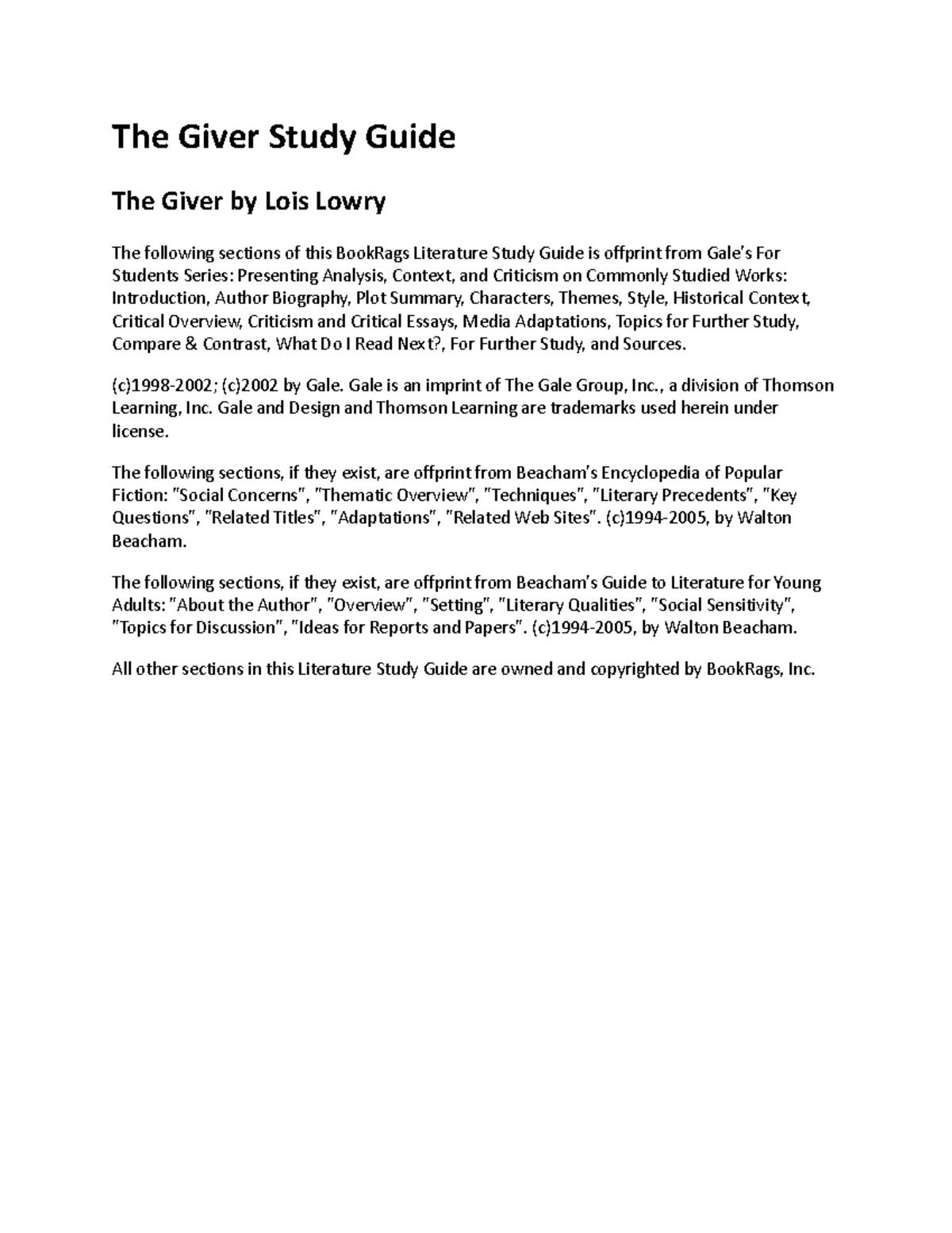 Thegiver-studyguide - hhhhhhhhhh - The Giver Study Guide The Giver by ...