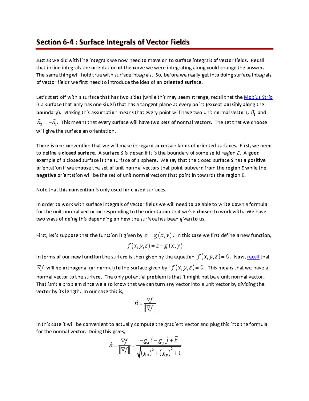 Calc III Surf Int Vect Fld - Section 6-4 : Surface Integrals of Vector ...