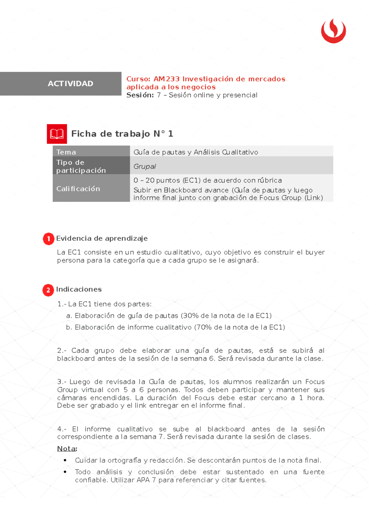 AM233 Ficha de Trabajo 1 (Estudio Cuali) - Estadistica - San Marcos ...