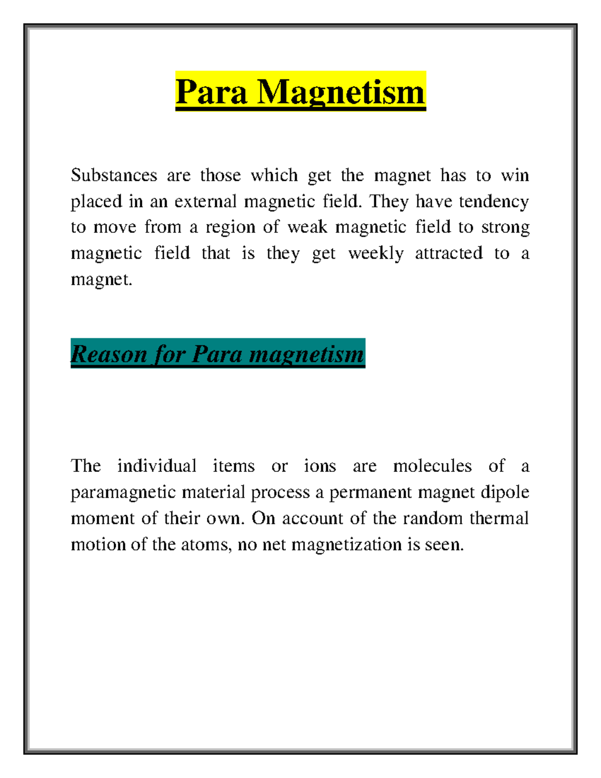 Chapter 2 - Paramagnetism ferromagnetism , their examples and Curie law ...