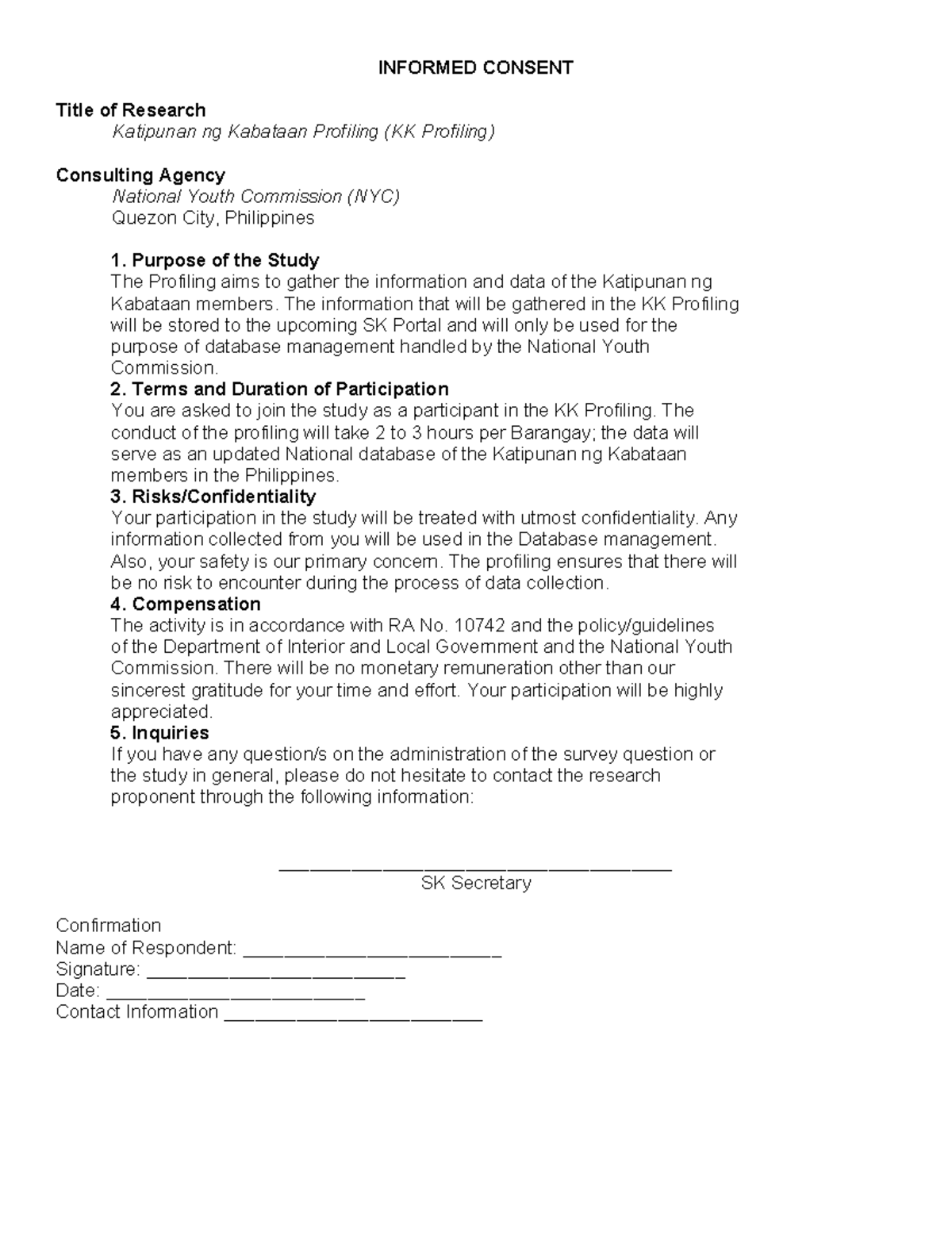 KK- Profiling- Conseeentt - INFORMED CONSENT Title of Research ...