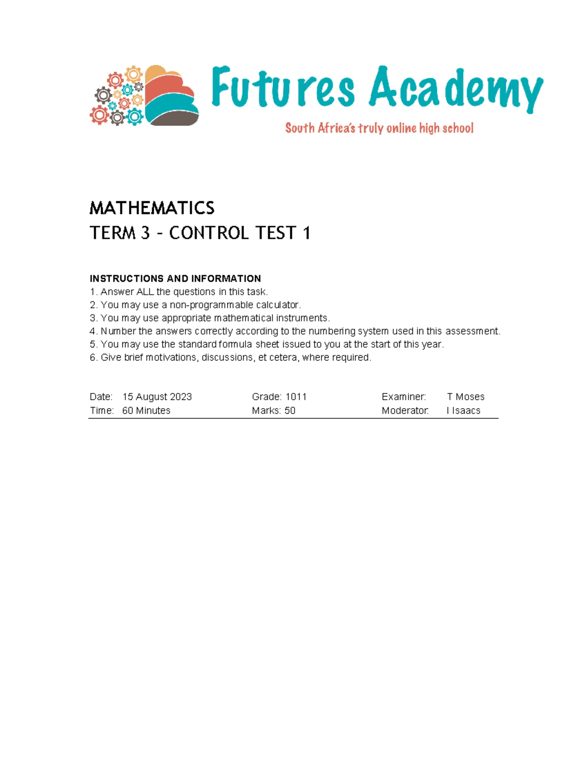 2023-MATH-1011-Term-3-Controlled-Test-1 - MATHEMATICS TERM 3 – CONTROL ...