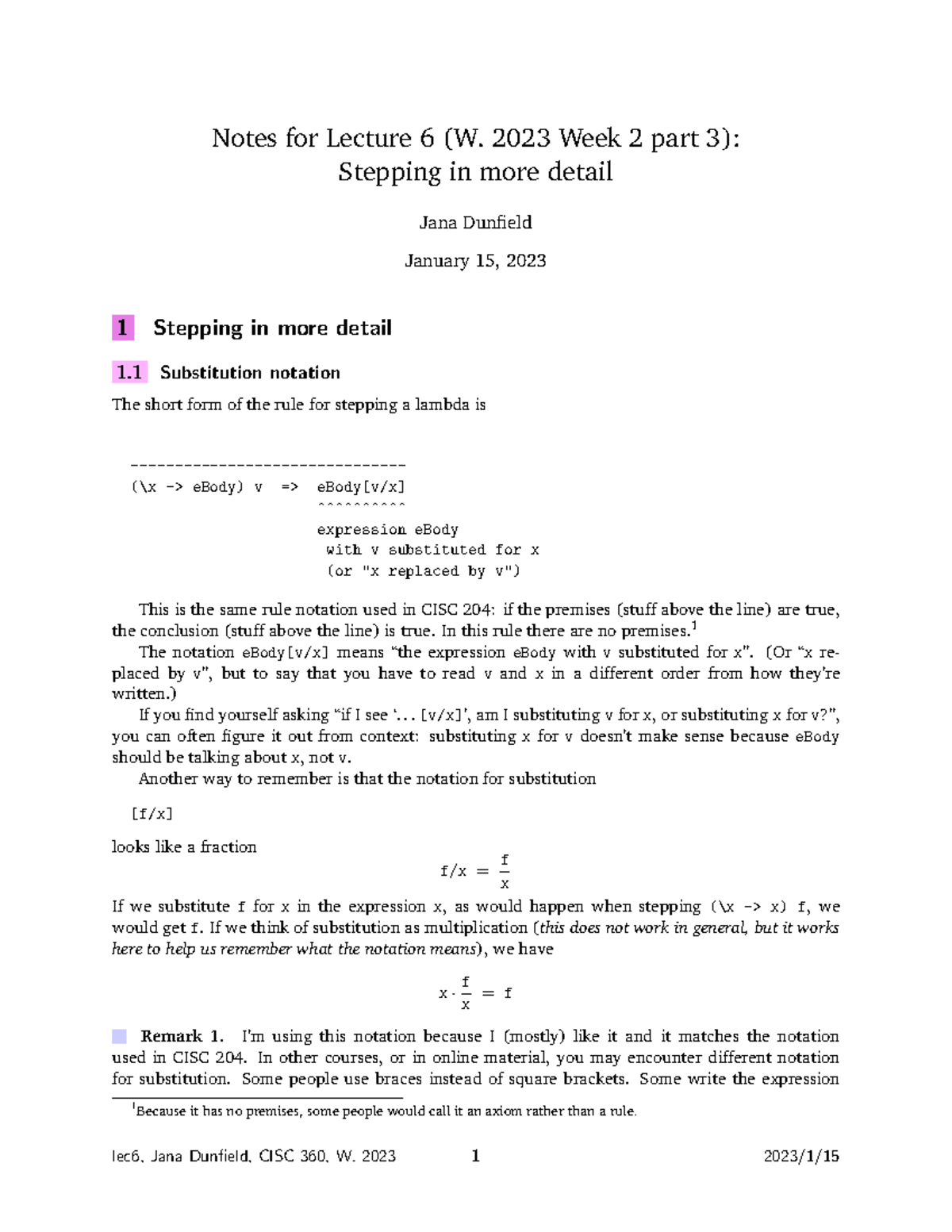 360-lec6 - notes - Notes for Lecture 6 (W. 2023 Week 2 part 3 ...