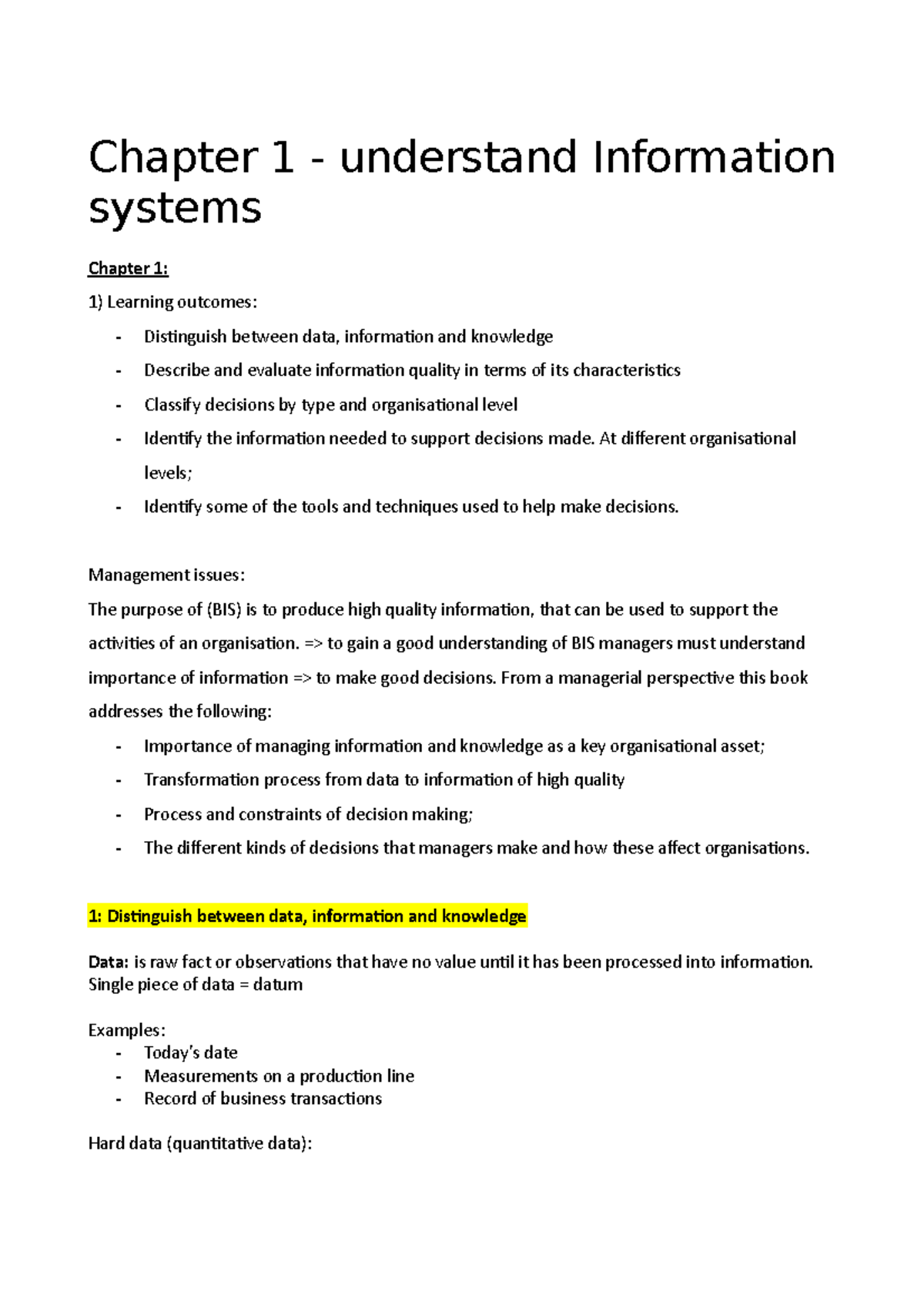 Chapter 1 - Lecture notes 1,3 - Chapter 1 - understand Information ...