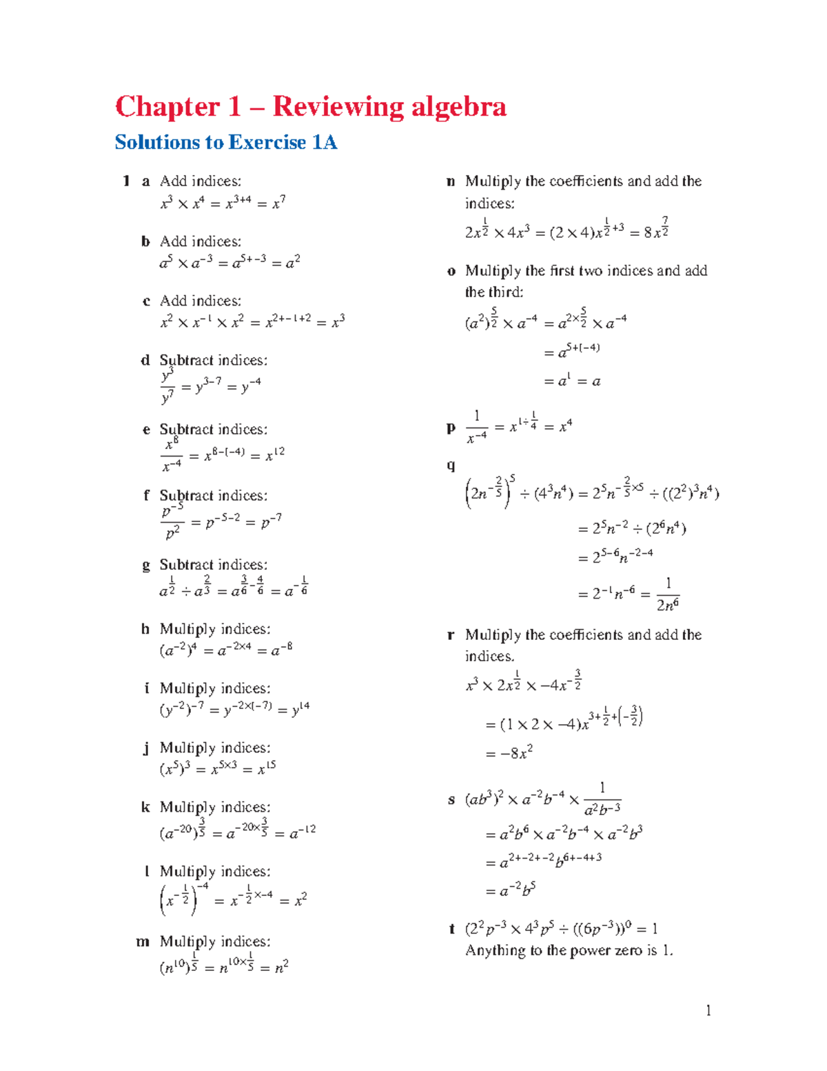 Chapter 1 - Reviewing Algebra - Worked Solutions - Chapter 1 ...