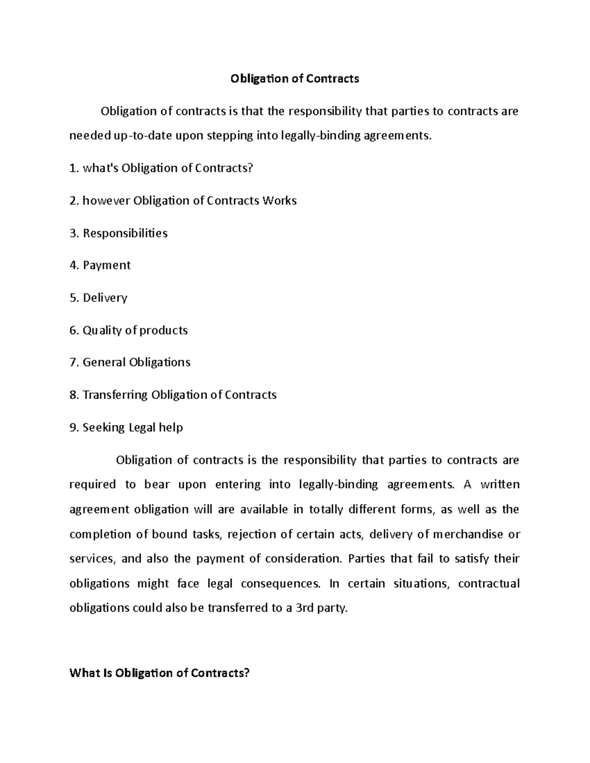 Obligation of Contracts - Obligation of Contracts Obligation of ...