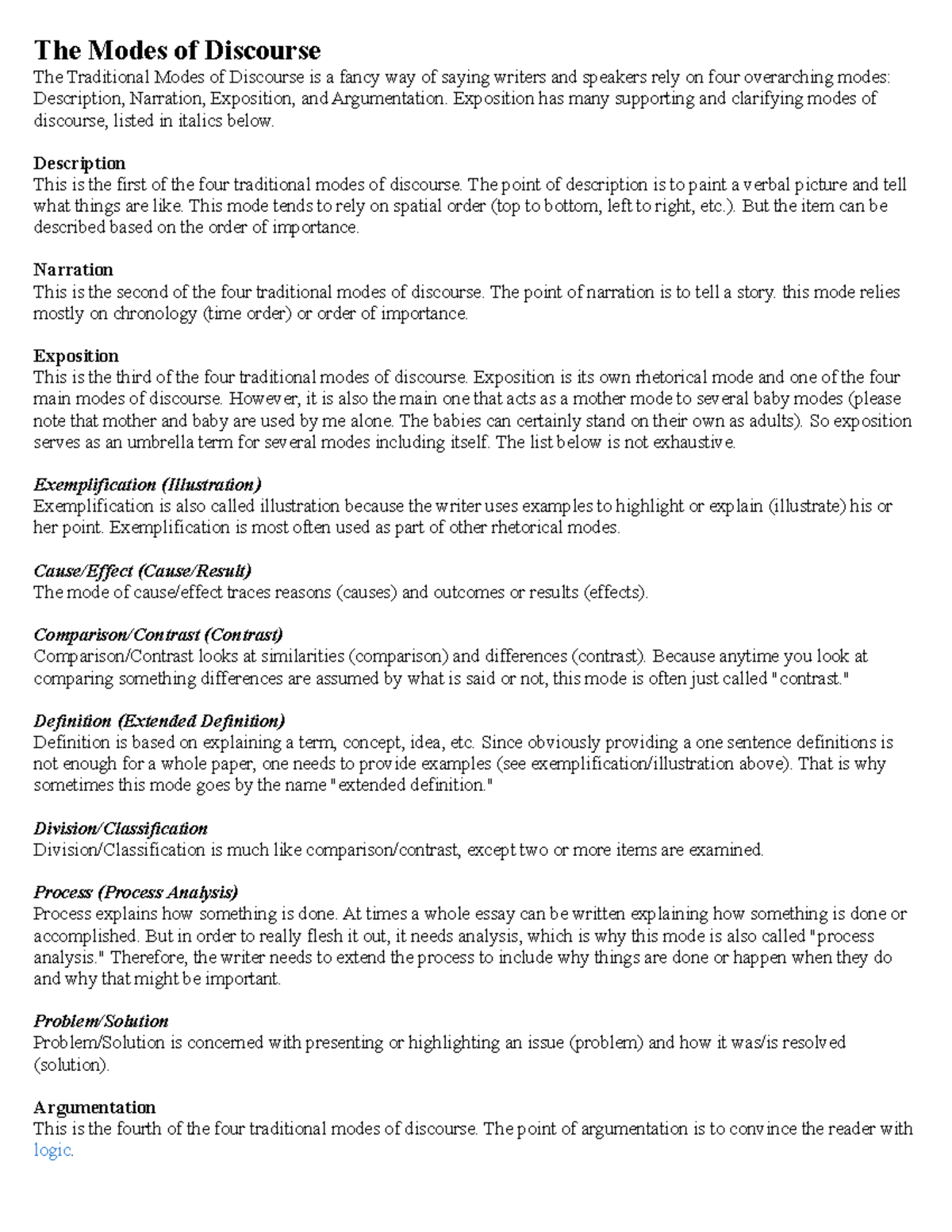 Modes of discourse-more detailed explanation - The Modes of Discourse ...