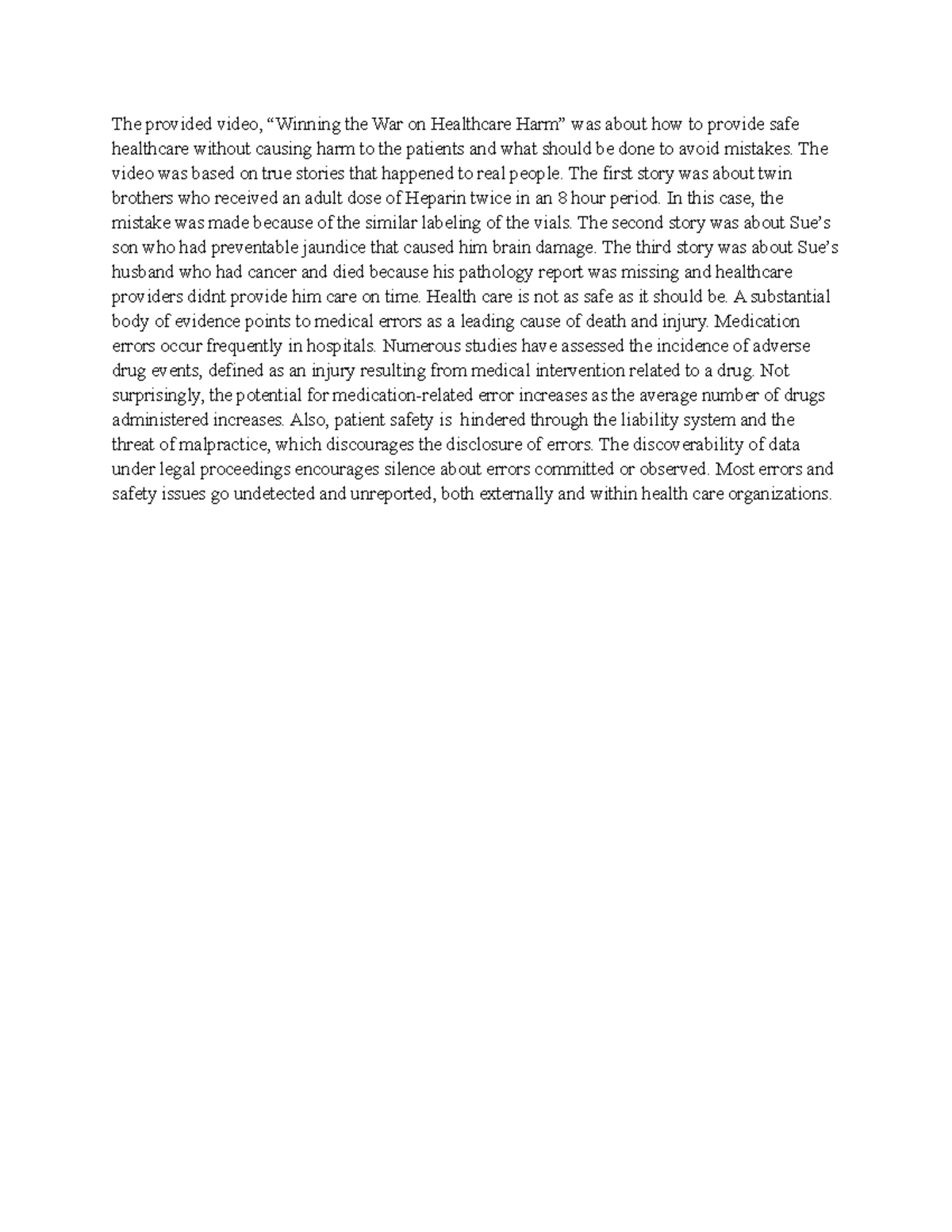 Chasing zero . Pharm disscus 1 - The provided video, “Winning the War on Healthcare Harm” was ...