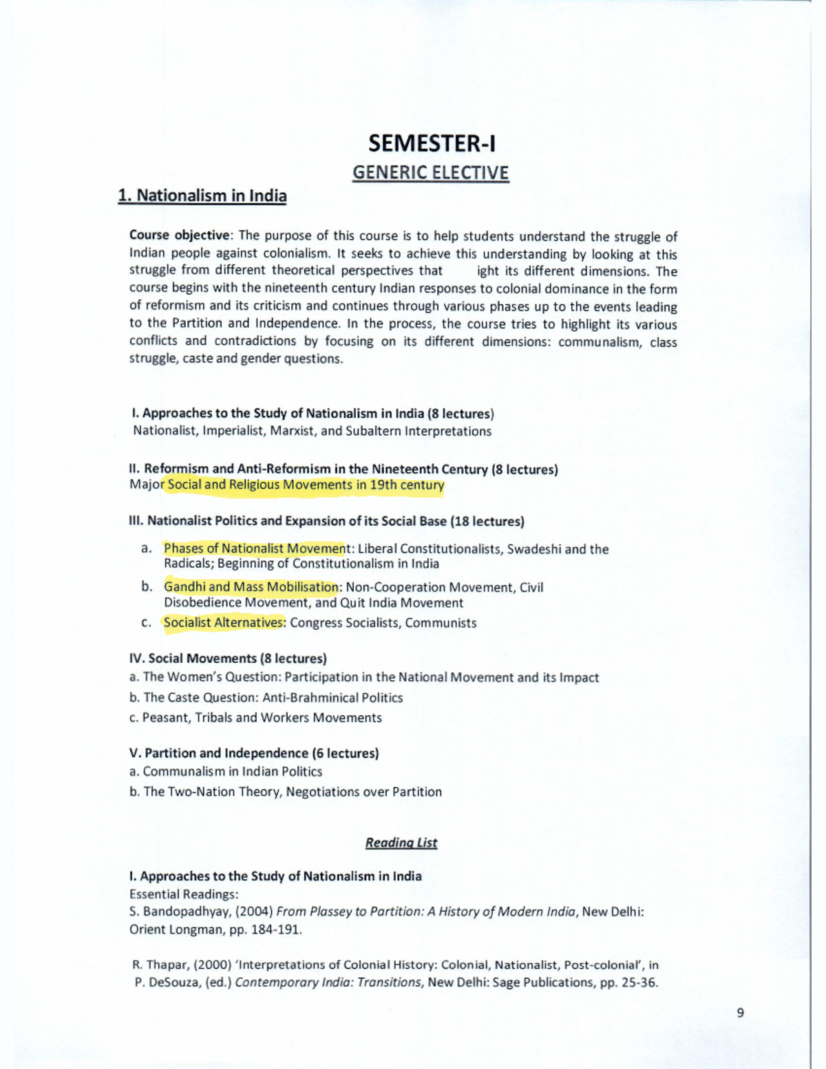 Political Science syllabus - indian political thought - Studocu