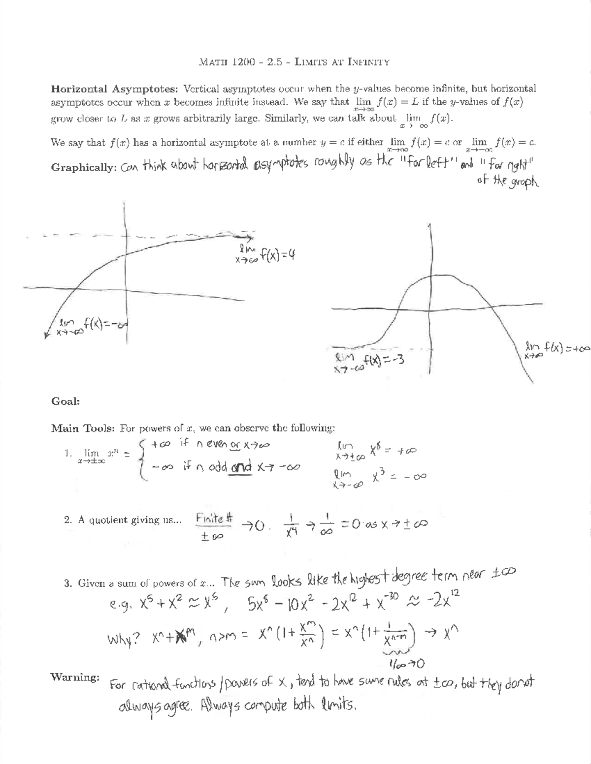 Day 15 - Filled - notes for math 1200 - MATH 1200 2 LIMITS AT INFINITY ...