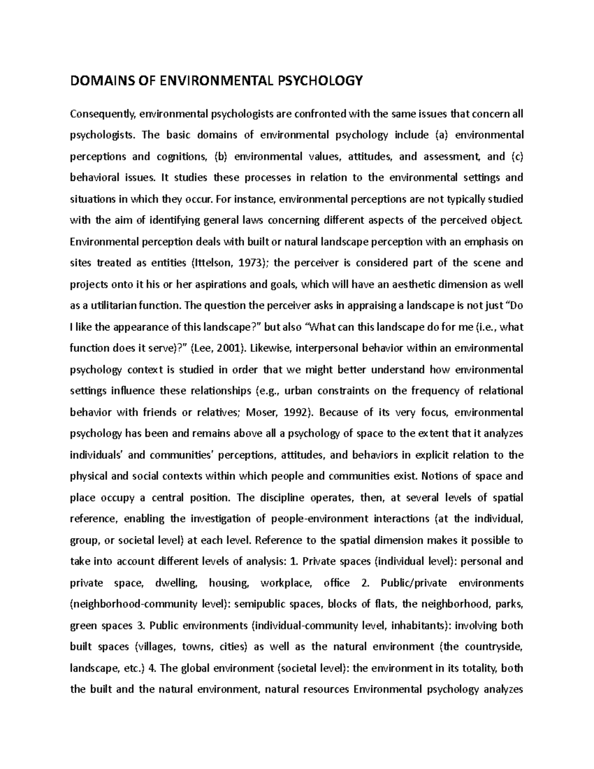 Domains OF Environmental Psychology - DOMAINS OF ENVIRONMENTAL ...