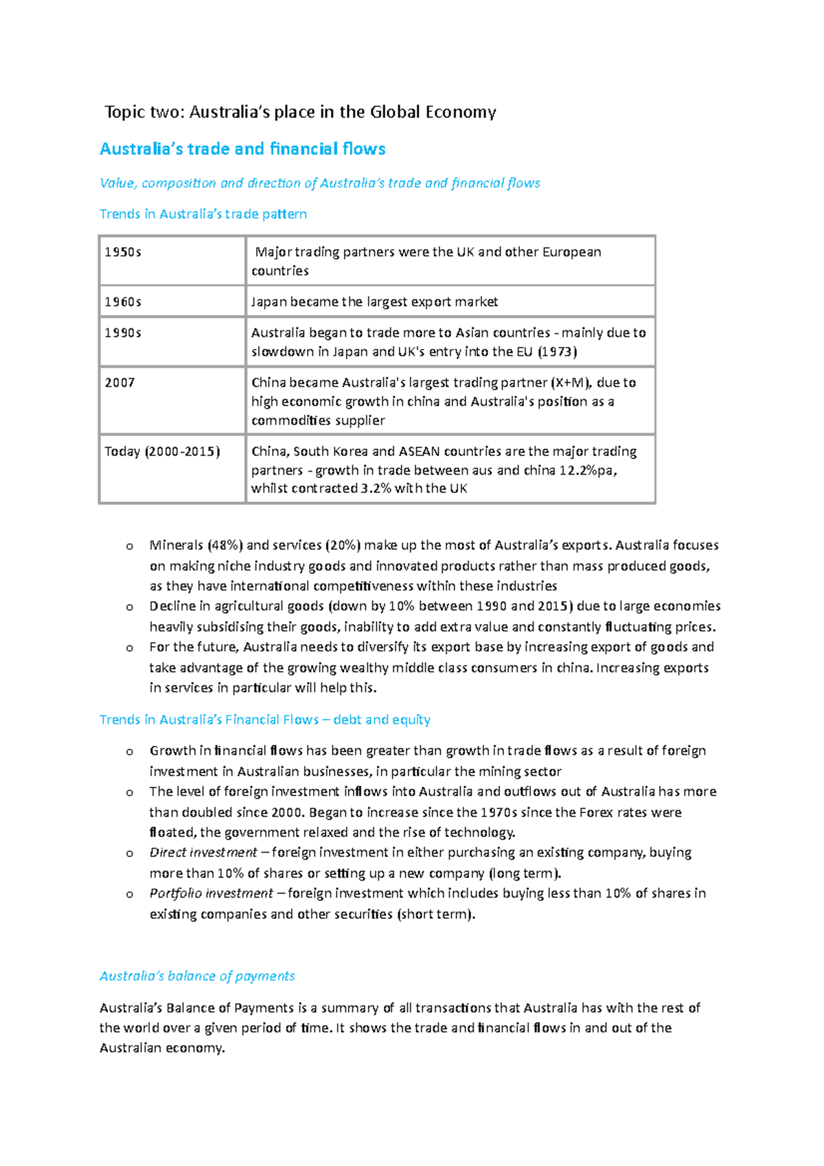 Topic 2 Australia's place in the Global Economy - Topic two: Australia ...